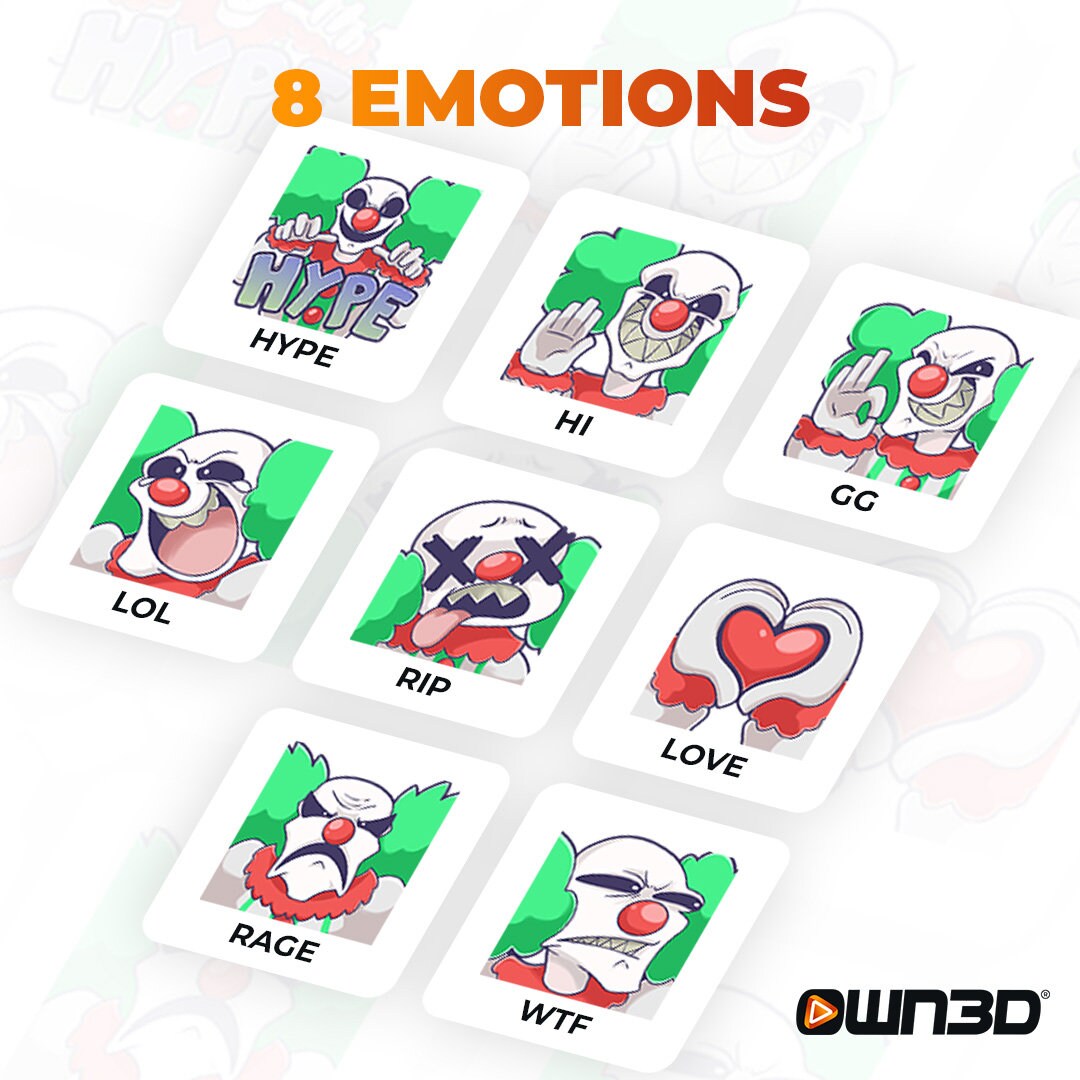 Horror Clown Animated Sub Emotes - 8 Pack [twitch | Kick | Discord] - Etsy