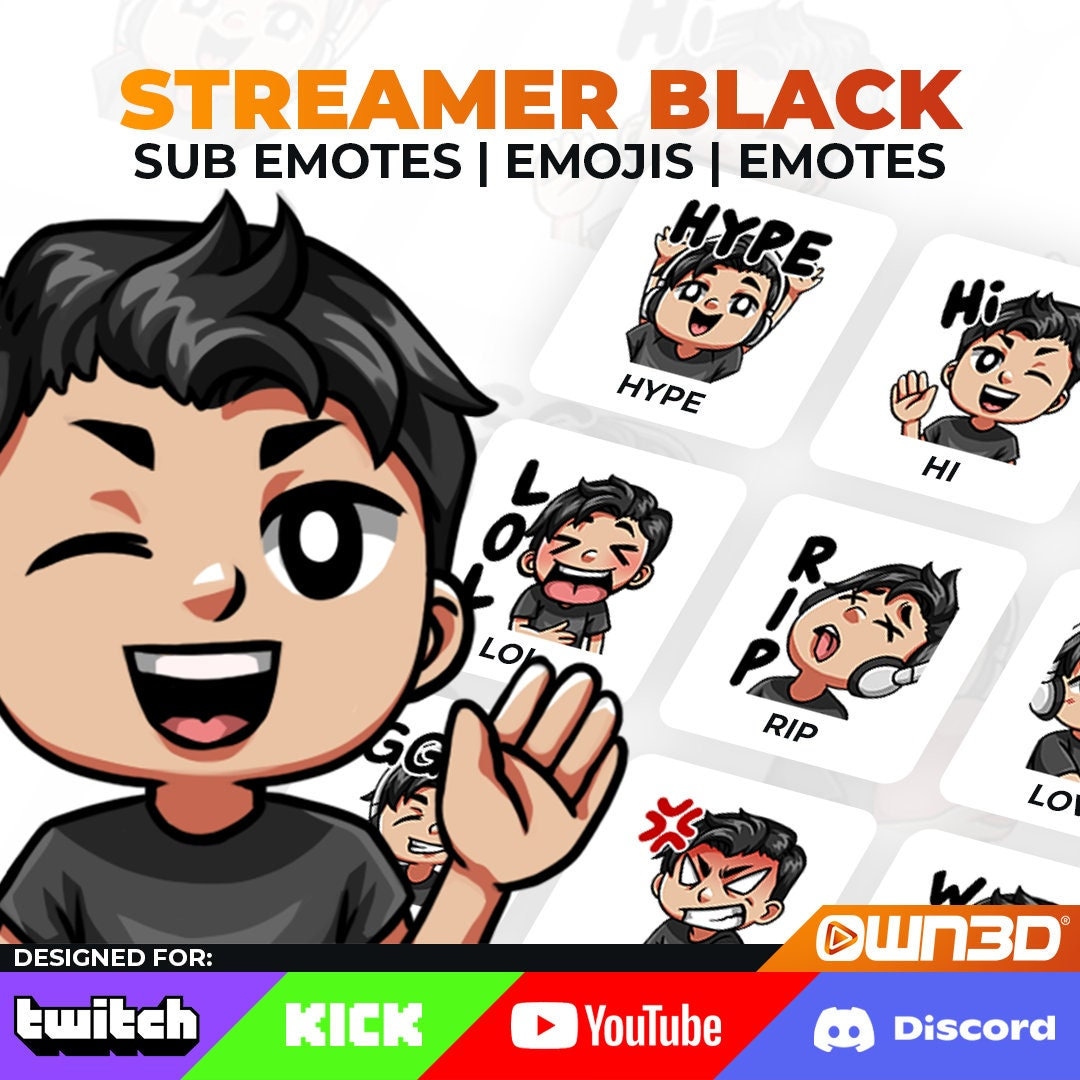 Streamer Male Black Animated Sub Emotes 8 Pack twitch Kick Youtube ...
