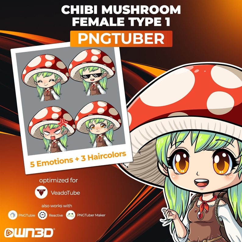 Chibi Mushroom Female Type 1 PNG Tuber Avatar for twitch Kick Youtube ...