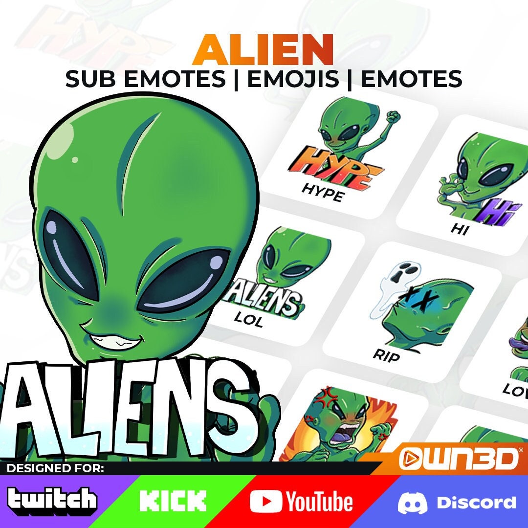 Alien Emotes - 8 Pack [twitch | Kick | Youtube | Discord] - Etsy