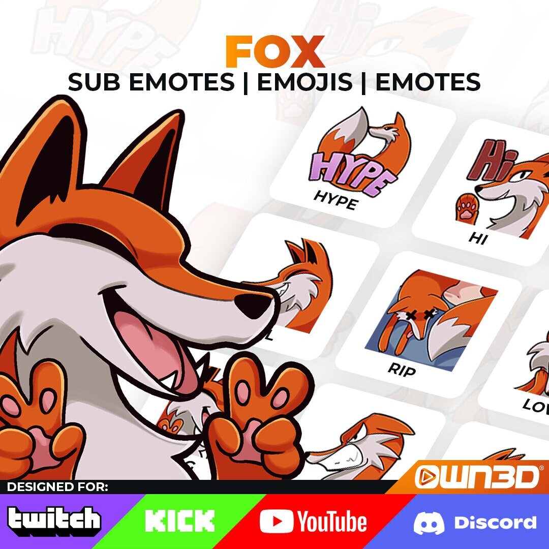 Fox Animated Sub Emotes 8 Pack twitch Kick Youtube - Etsy