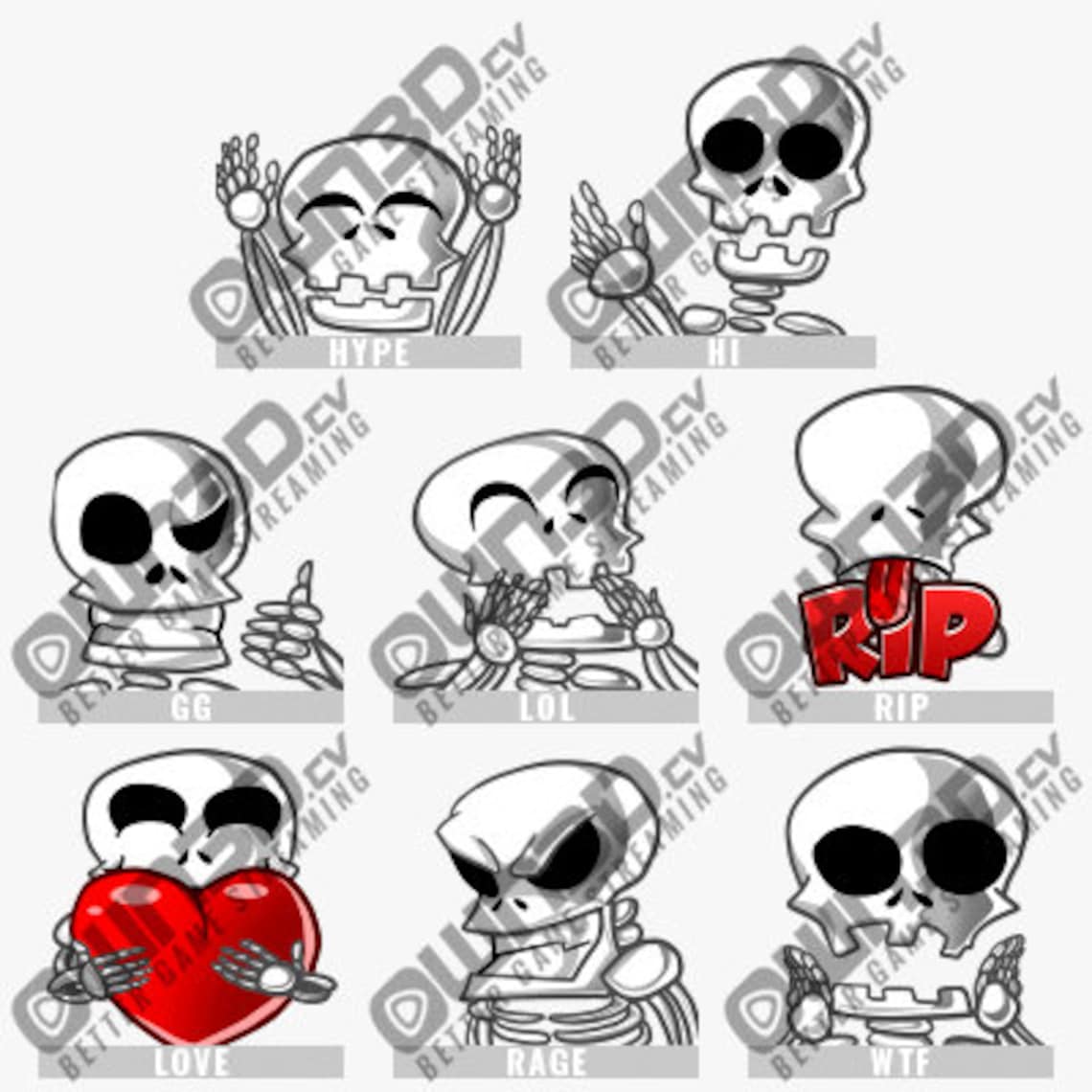 Skeleton Animated Sub Emotes 8 Pack twitch Kick - Etsy