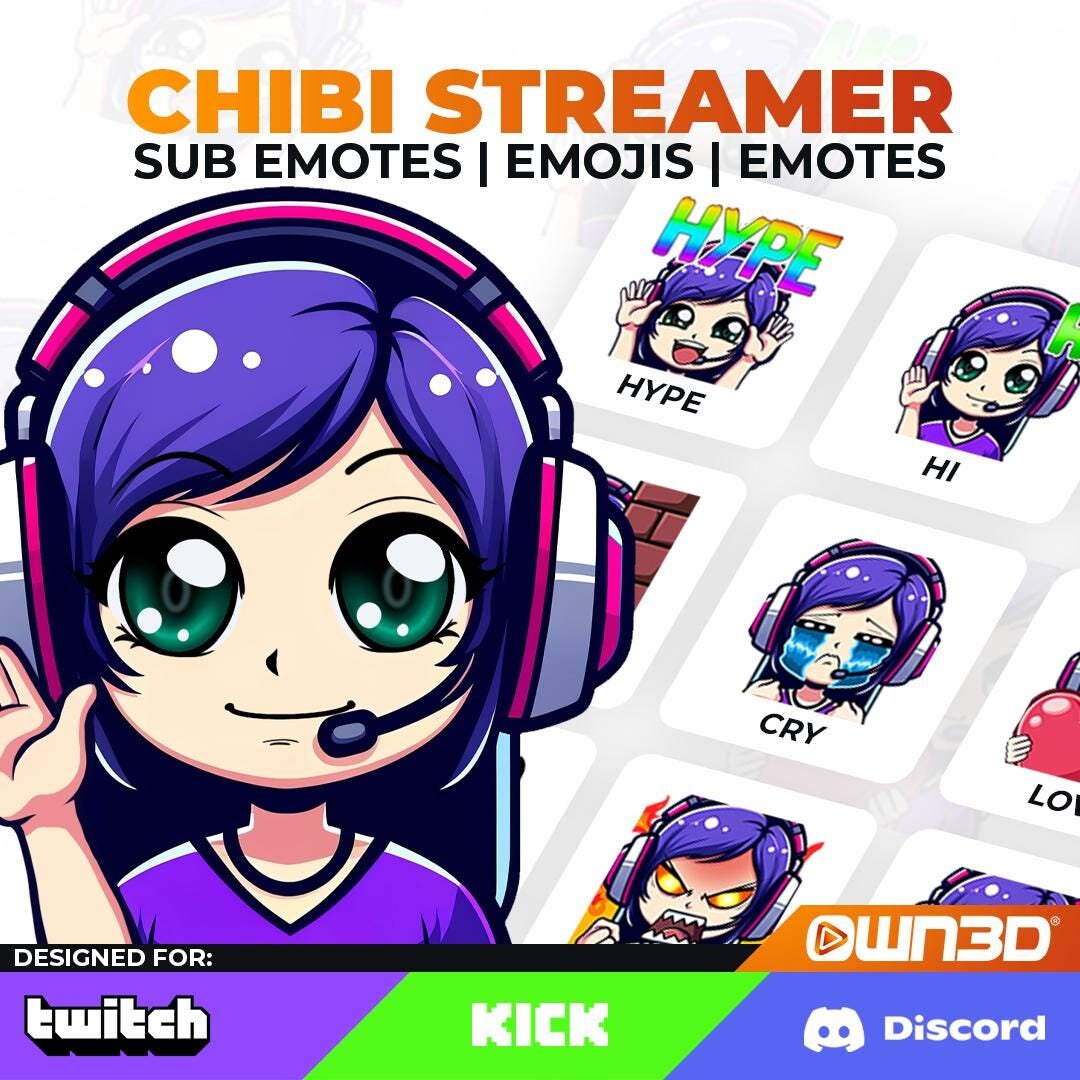 Chibi Streamer Violet Animated Sub Emotes - 8 Pack [twitch | Kick ...