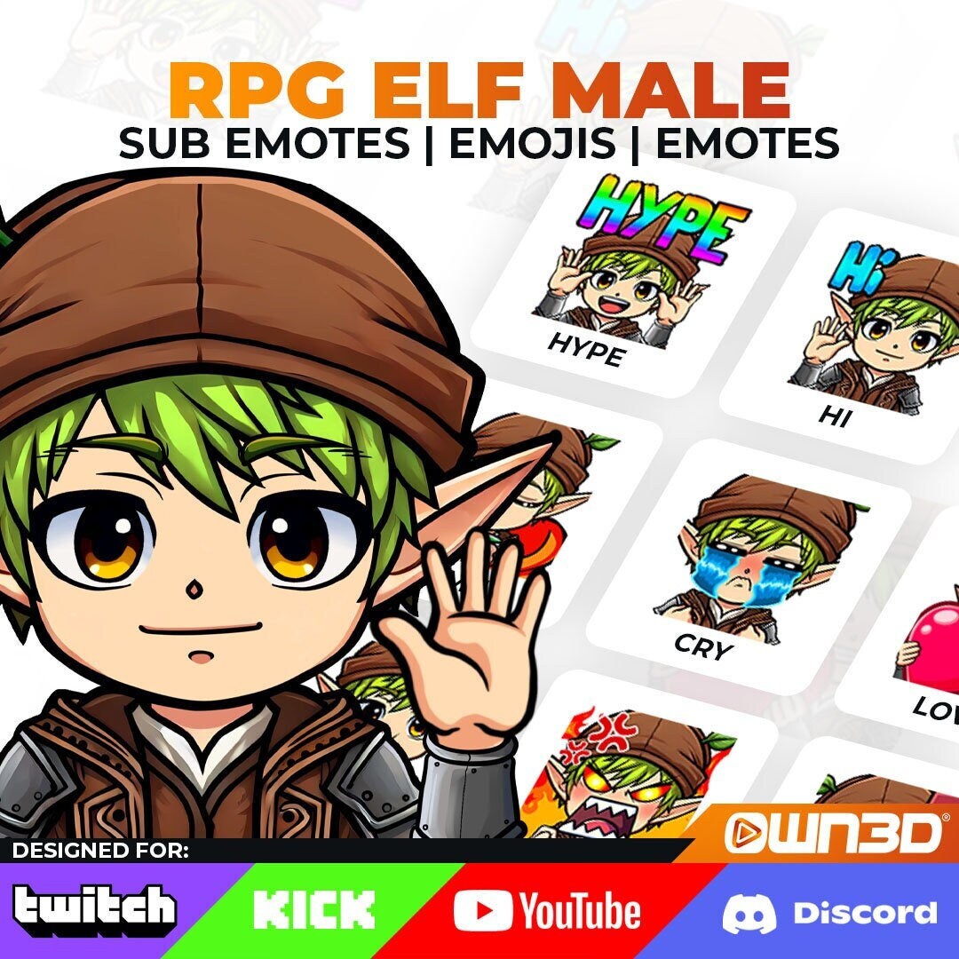 RPG ELF MALE Emotes - 8 Pack [twitch | Kick | Youtube | Discord] - Etsy