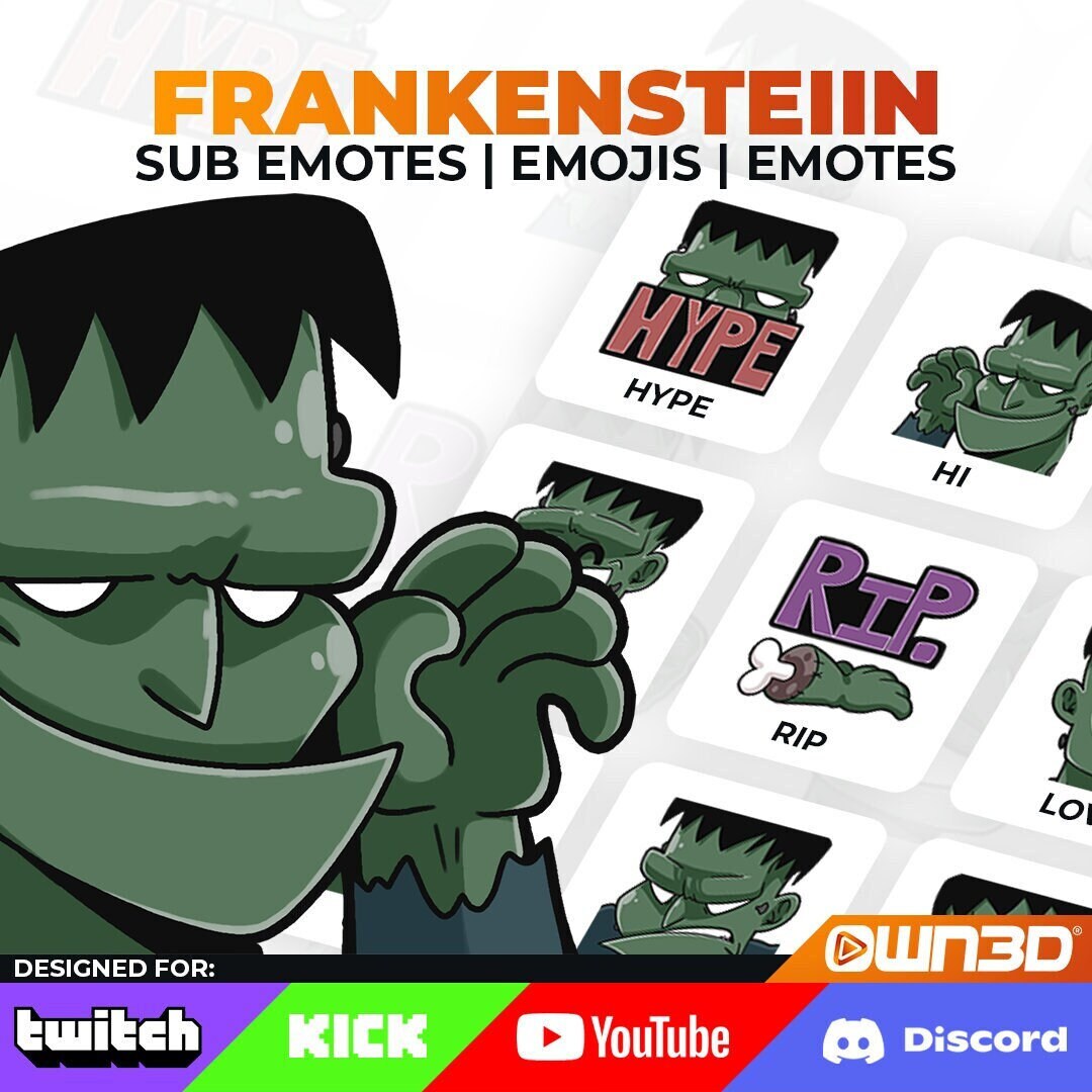 Frankenstein Animated Sub Emotes 8 Pack twitch Kick Youtube - Etsy