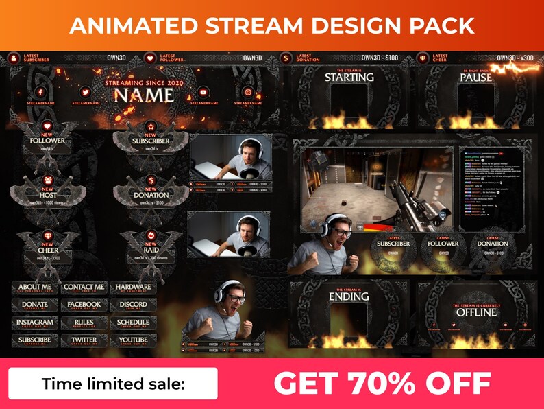 Animated Stream Overlay Package Celtic twitch Kick Youtube - Etsy