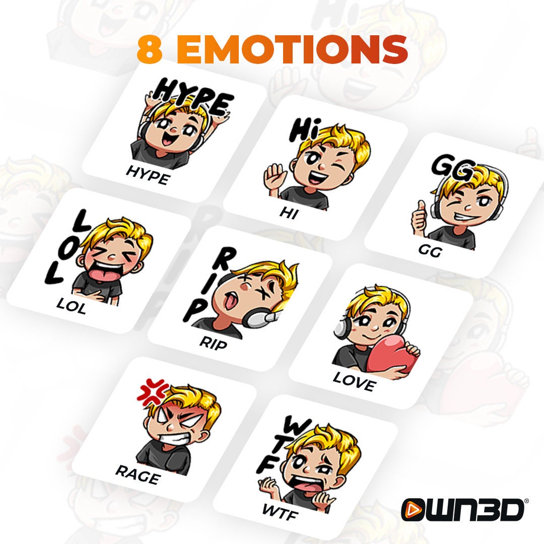 Streamer Male Blonde Animated Sub Emotes 8 Pack twitch Kick Discord - Etsy