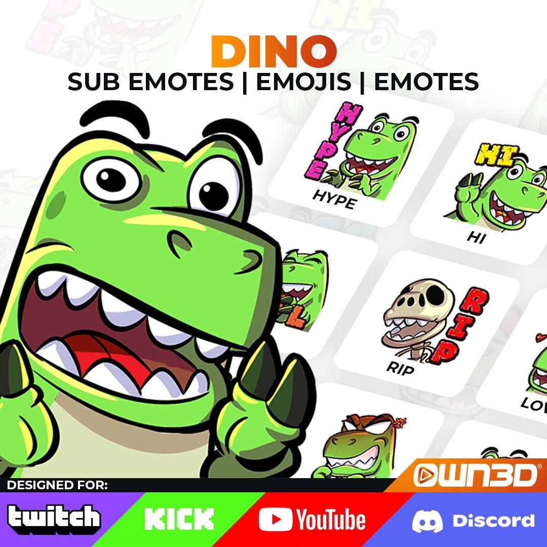 Dino Animated Sub Emotes 8 Pack twitch Kick Youtube - Etsy