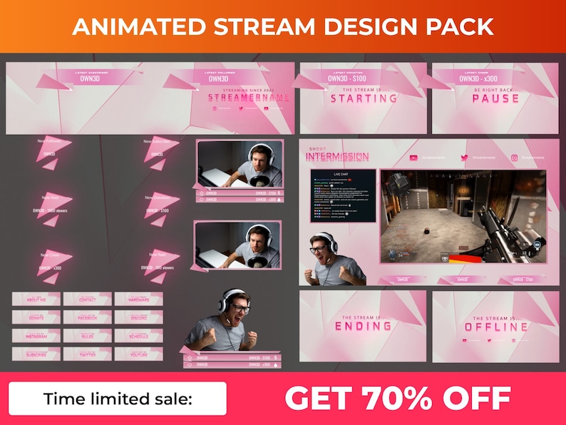 Animated Stream Overlay Package Pinkit twitch Kick Youtube - Etsy