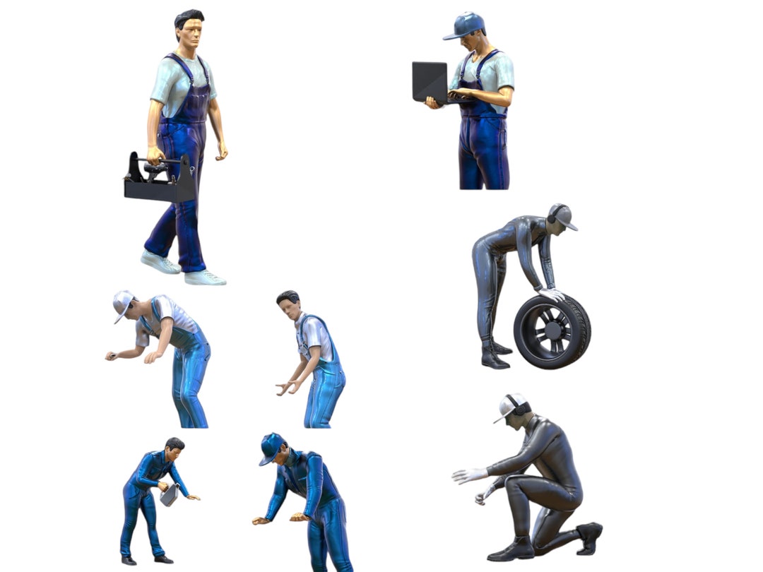 Mechanic Diorama Miniatures UNPAINTED Set 8 Figures Scale 1/50, 1/43, 1 ...
