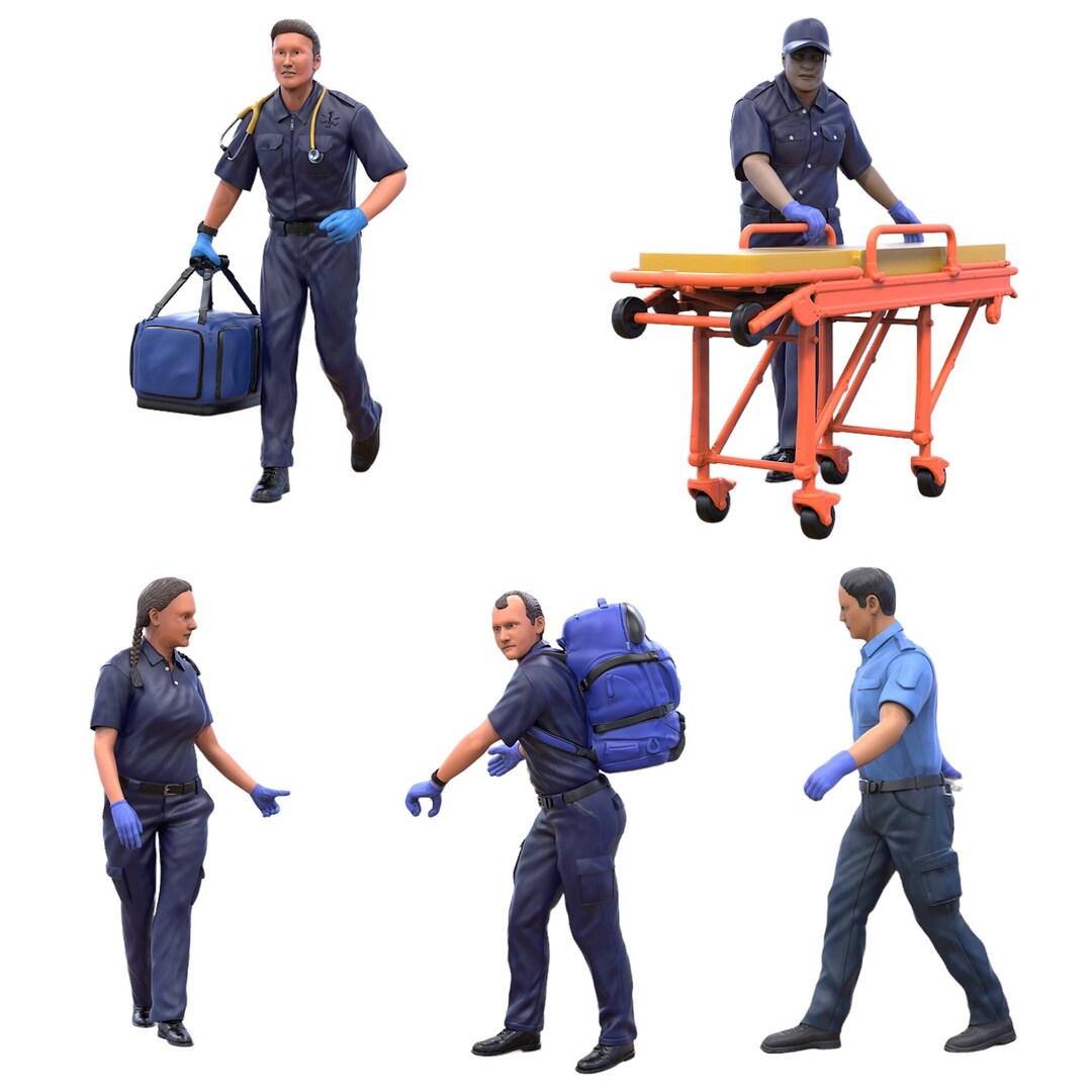 Paramedic Emergency Doctor Diorama Miniatures UNPAINTED Set (5 Figures ...