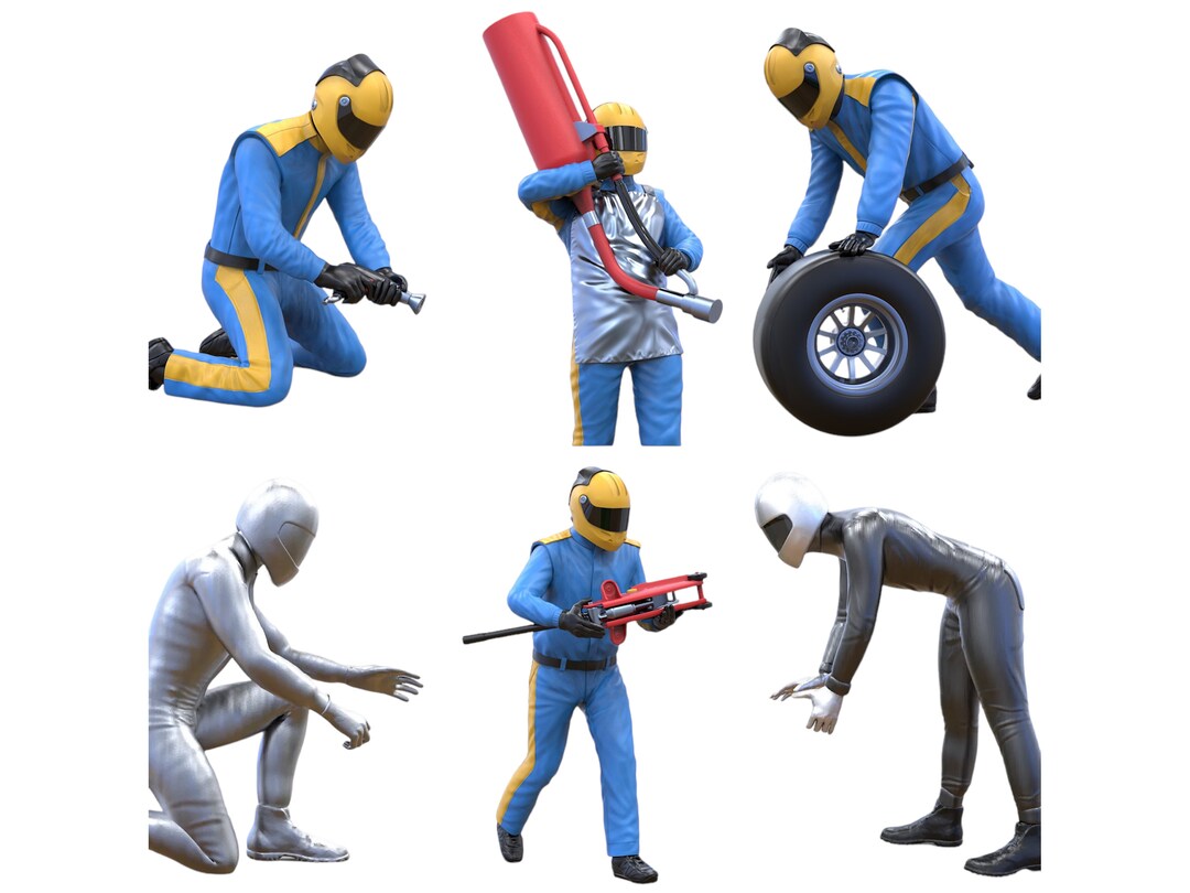 Pit Crew Mechanic Diorama Miniatures UNPAINTED Set 6 Figures Scale 1/50 ...