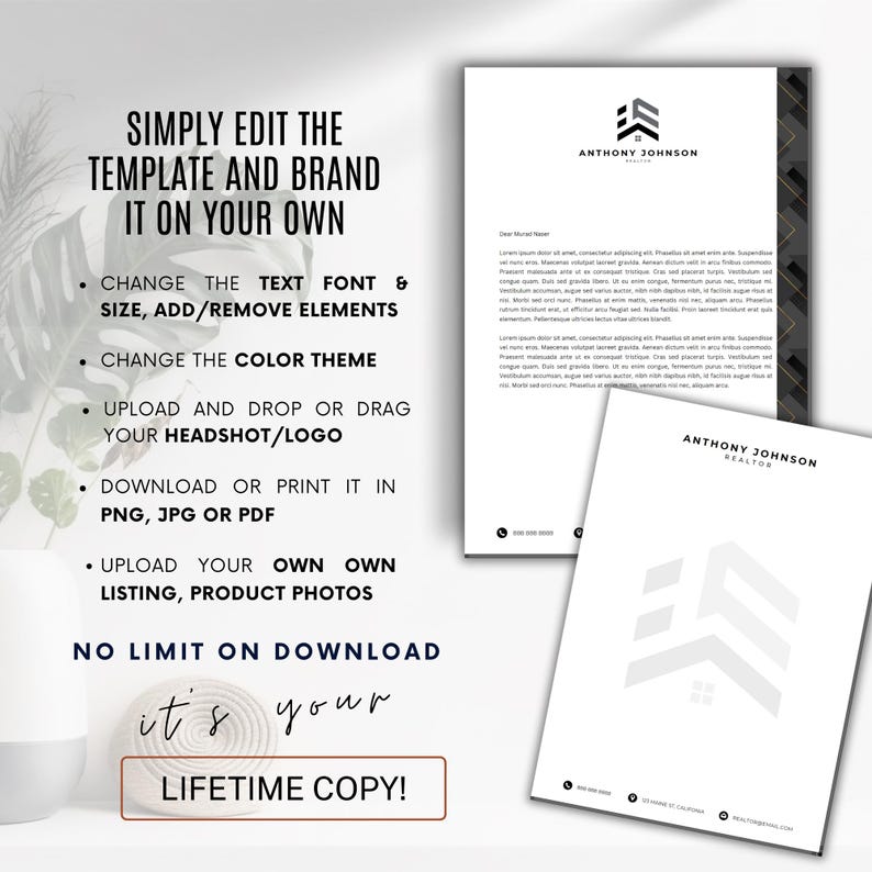 Realtor Letterhead Template: Editable Business Letter (digital Download ...