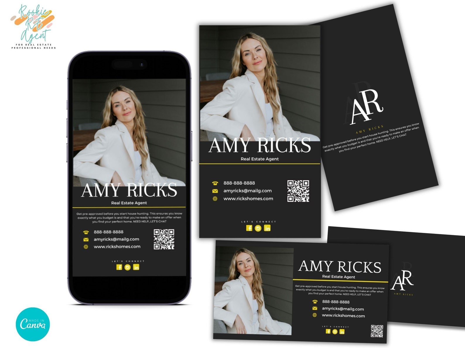 Digital and Printable Real Estate Business Card | Realtor Textable Real ...