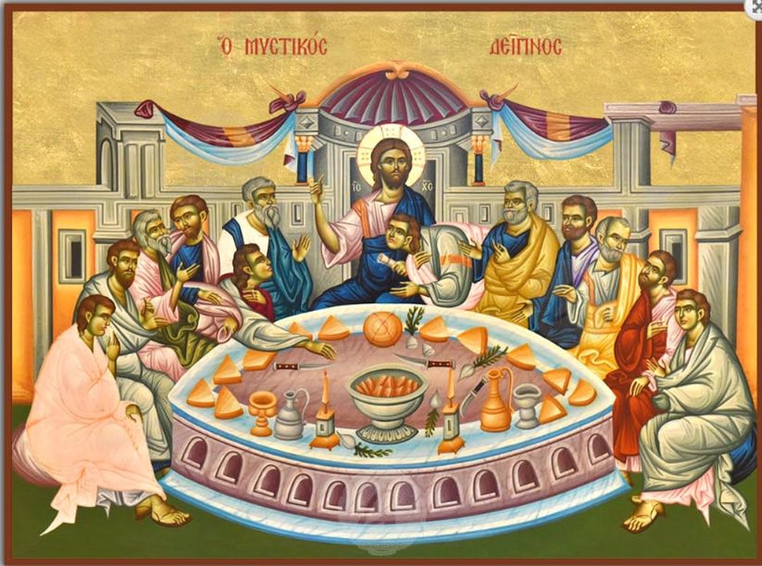 Last Supper Greek Handmade Icons on Natural Wood Mount Athos Pure Gold ...