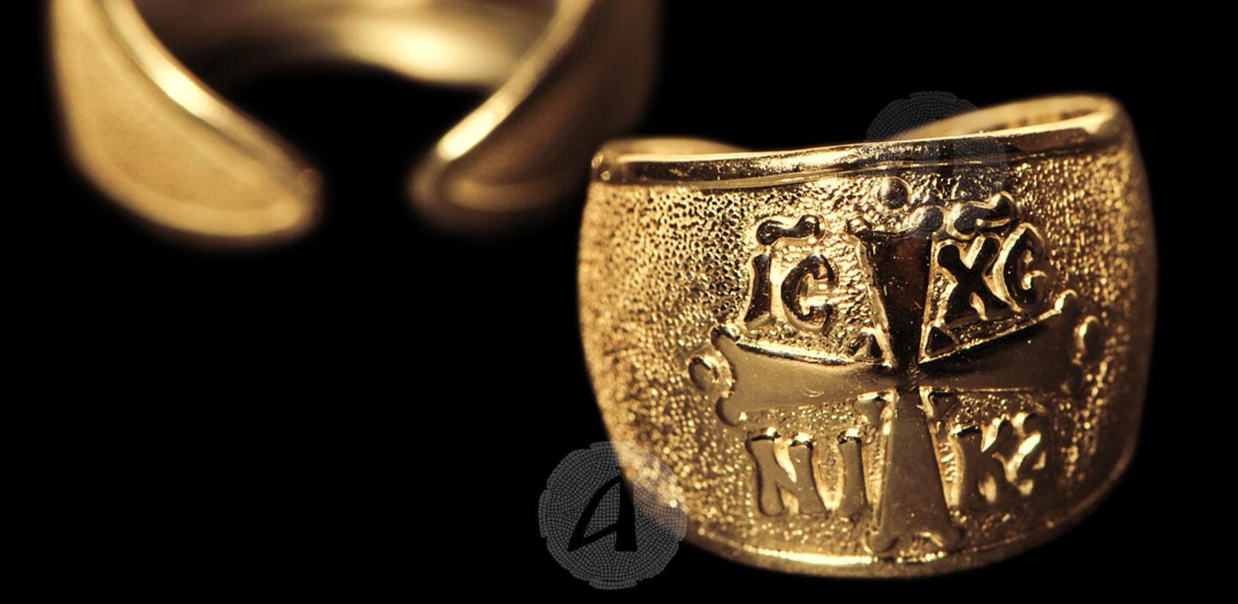 Ring Engraved ICXC NIKA Byzantine Greek Hand Silver 925 Gold Plated ...