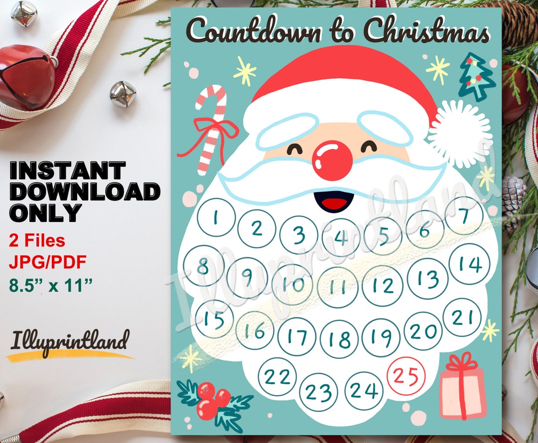 Countdown to Christmas, Glue Cotton Balls on Santa's Beard Countdown ...