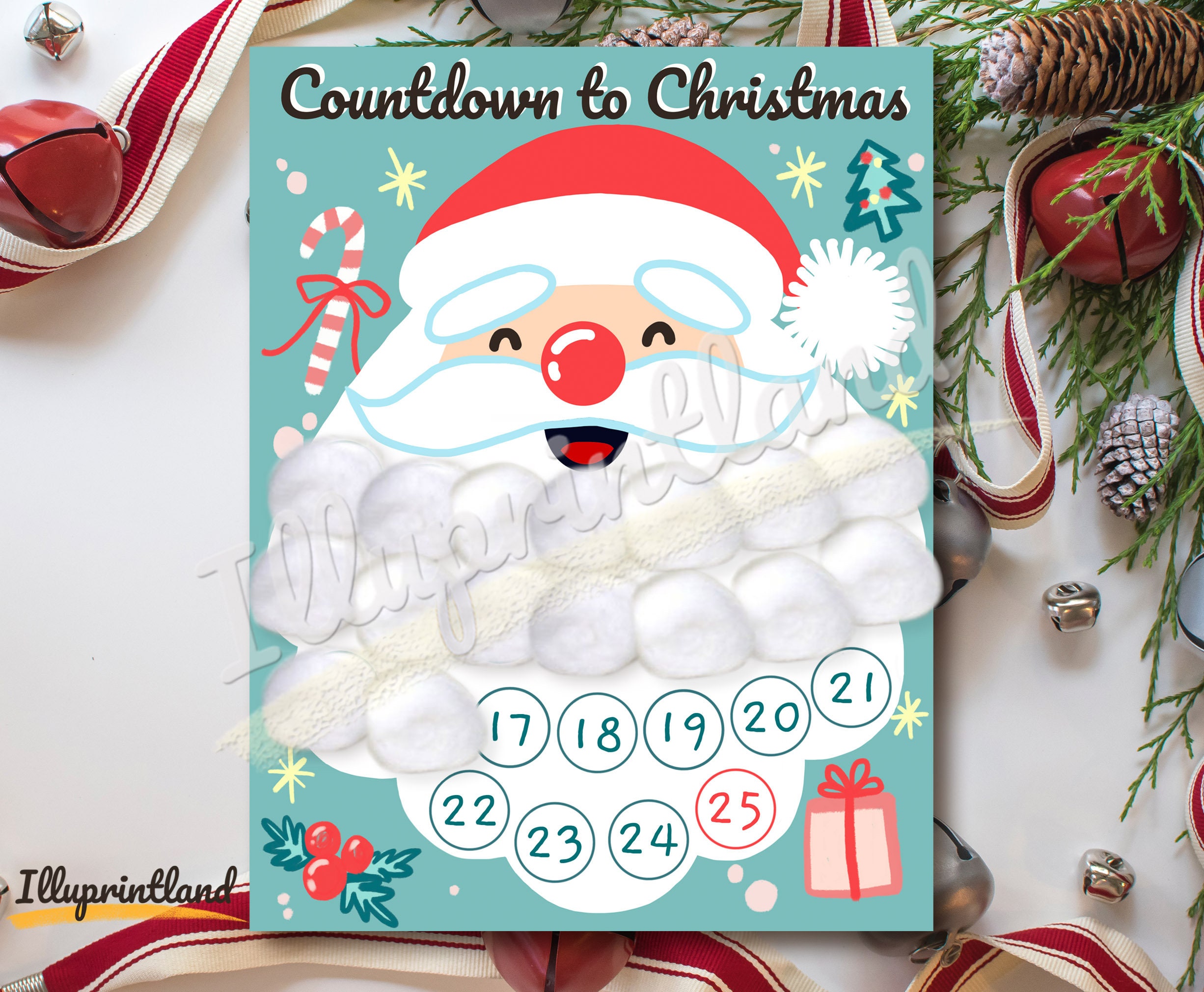 Countdown to Christmas Glue Cotton Balls on Santa's Beard - Etsy