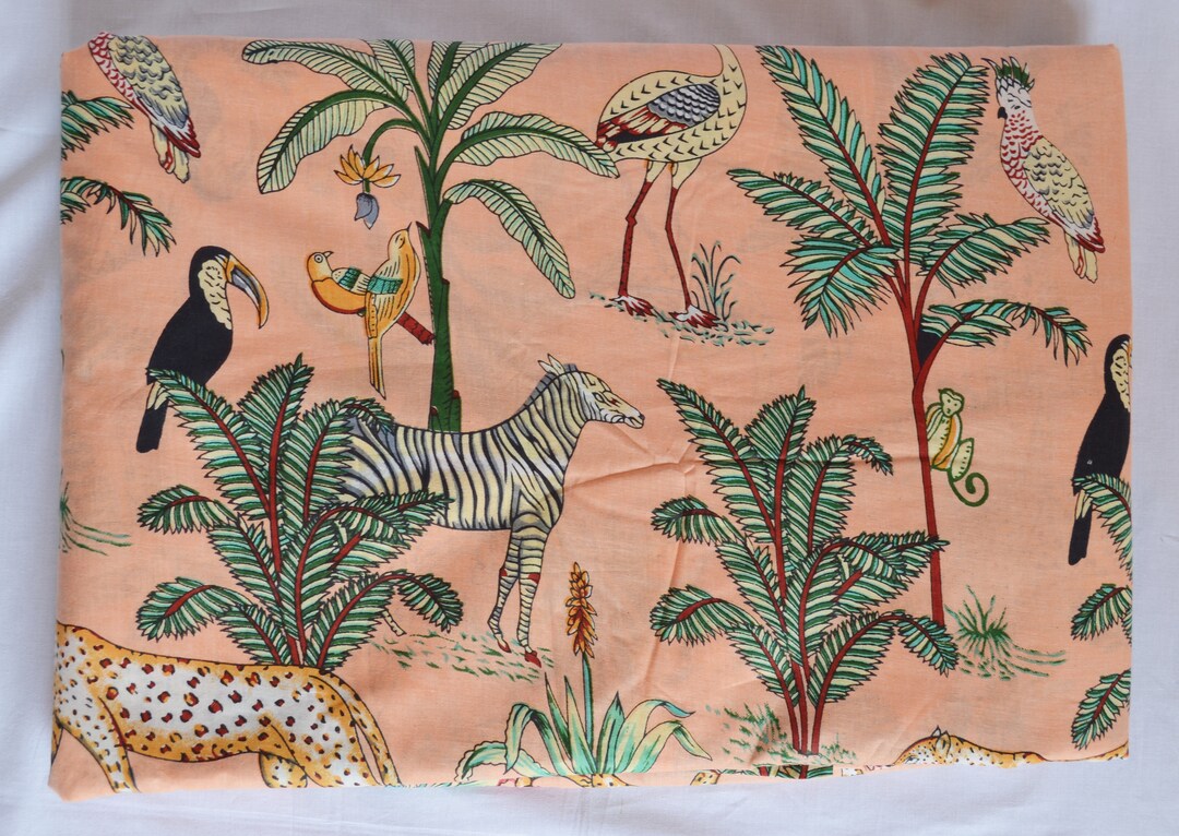 Jungle Block Print Fabric, Indian Vintage Style Fabric, Party Wear ...