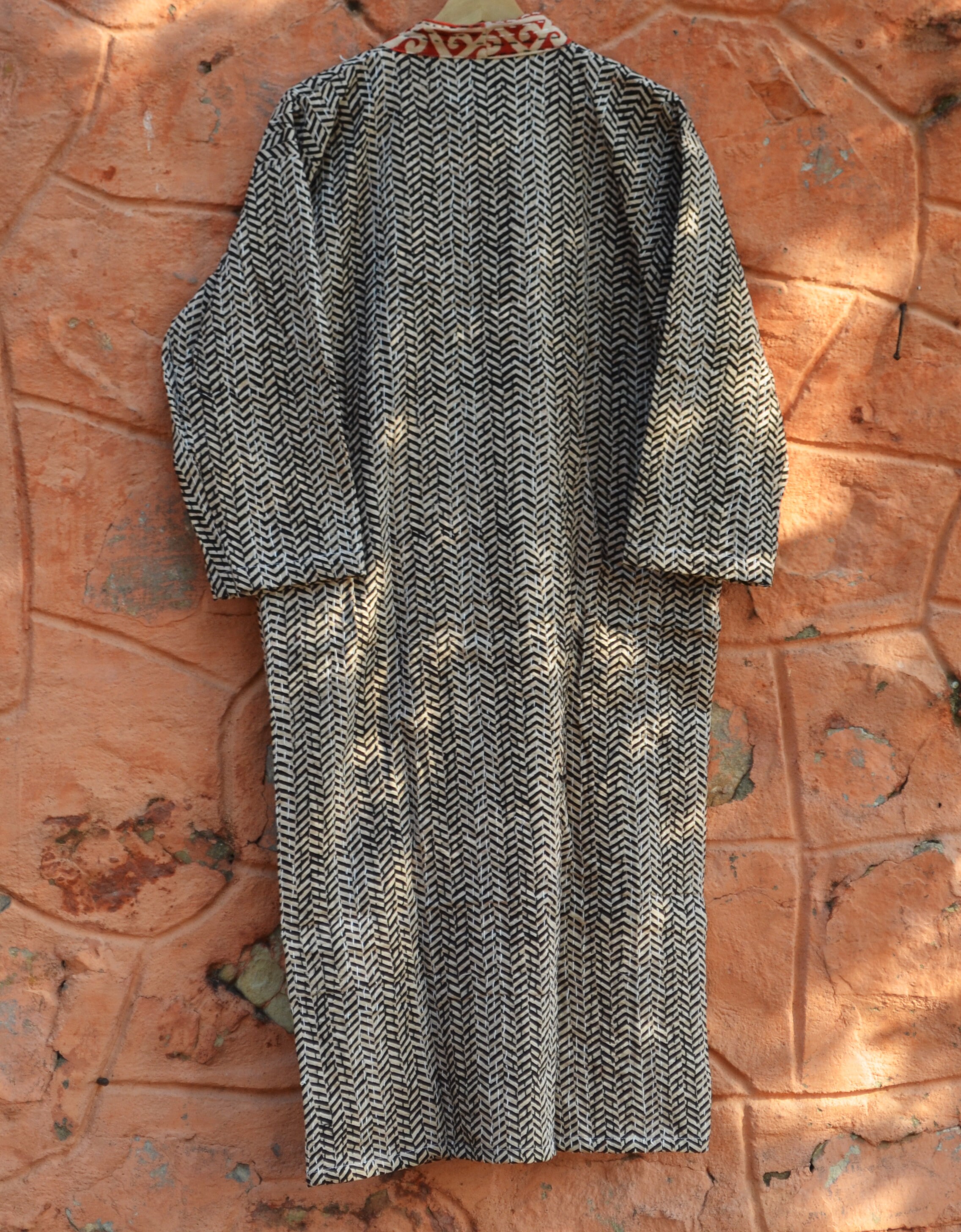 Hand Block Print Long Coat Robe, Indian Handmade Cotton Kantha Kimono ...