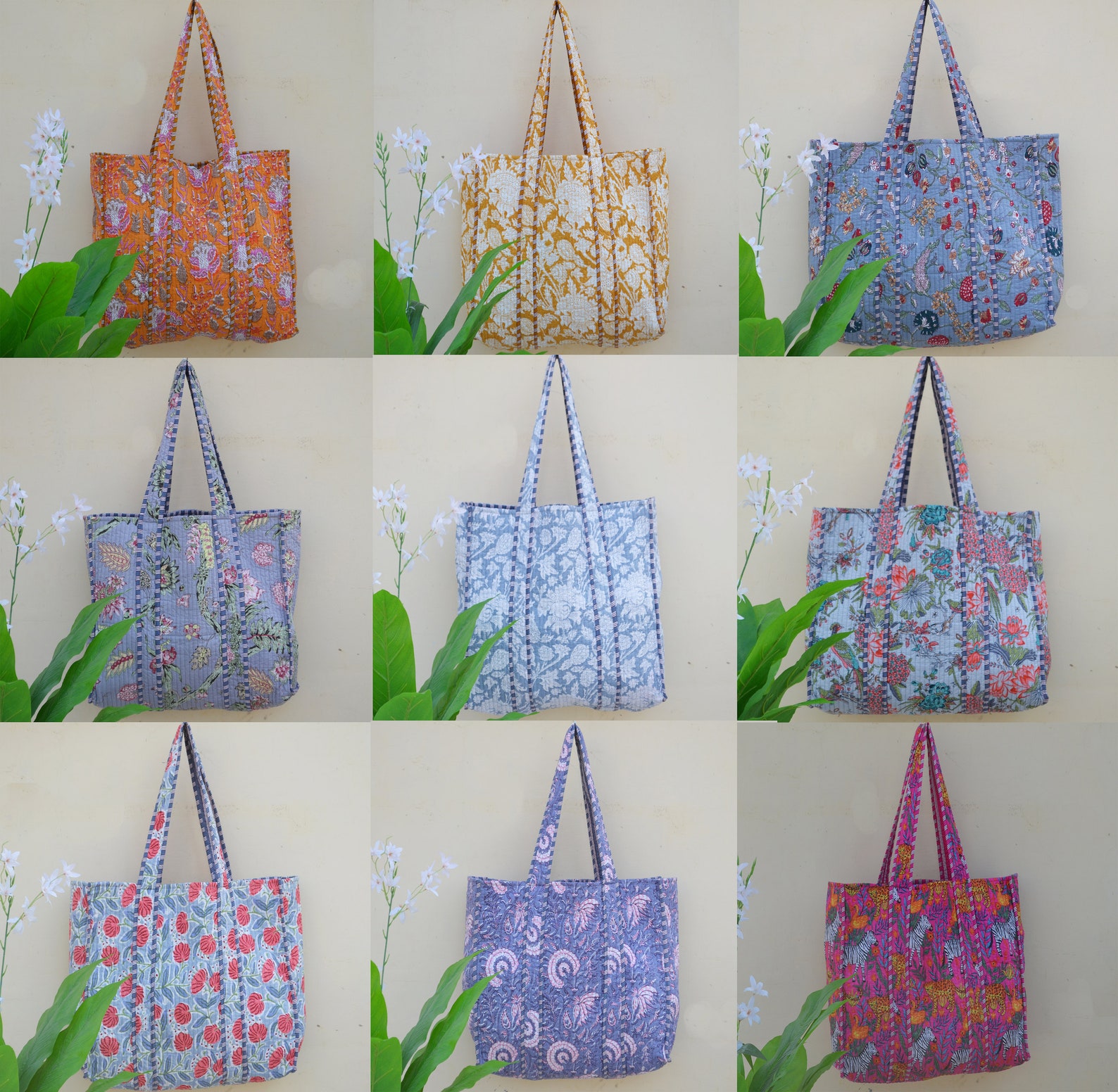 Lot of Tote Bags 100 % Indian Cotton Quilted Multi-colour Shoulder Bag ...