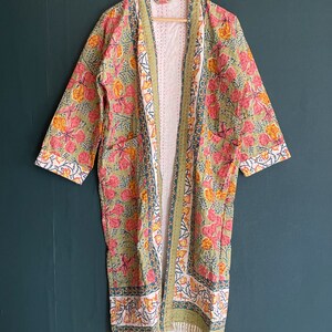Sale Jaipuri Print , Indian Handmade Cotton Kantha Kimono, Floral Block ...