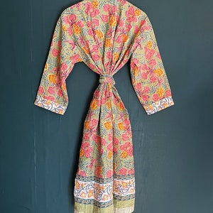 Sale Jaipuri Print , Indian Handmade Cotton Kantha Kimono, Floral Block ...