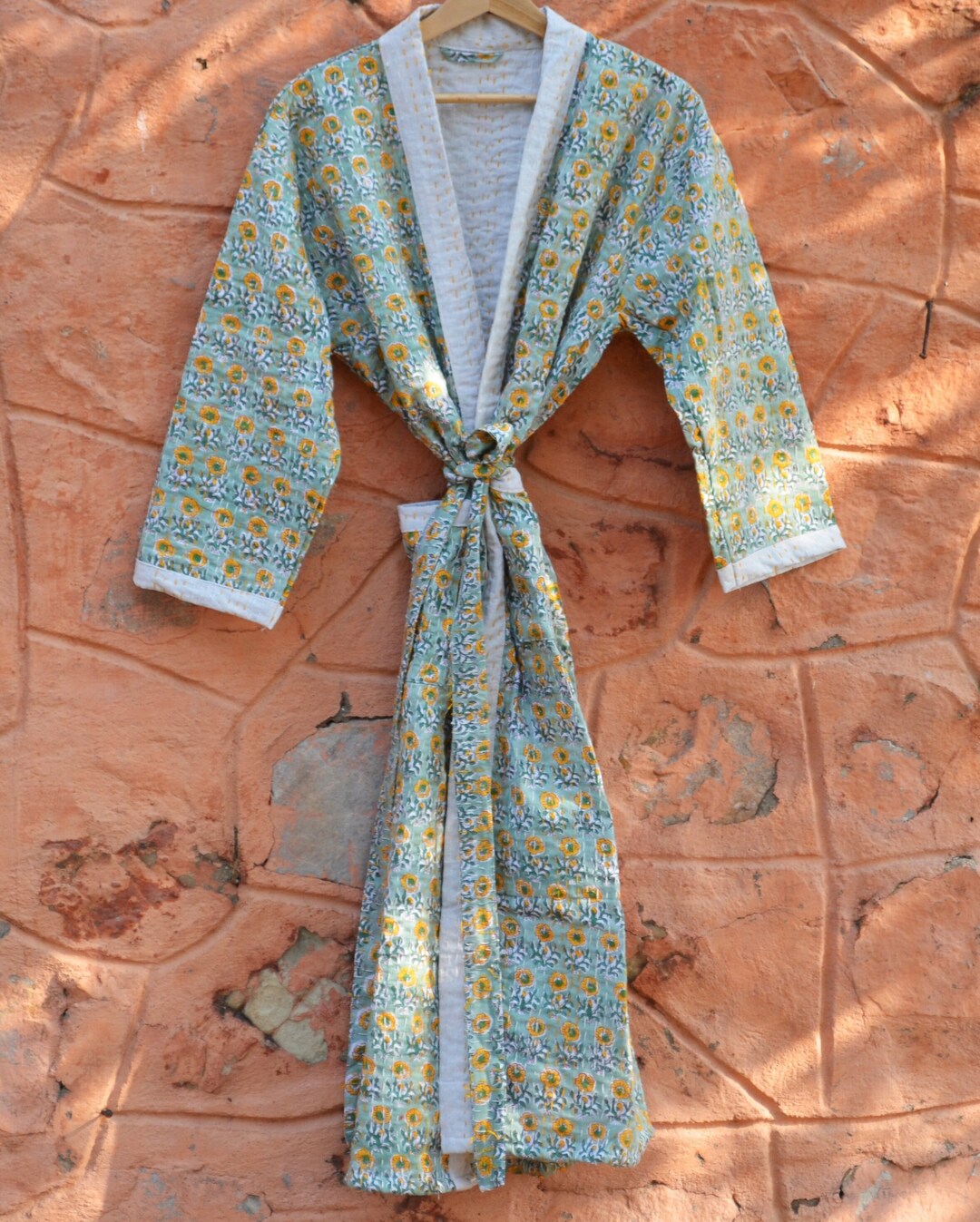 Indian Handmade Voile Cotton Kantha Robe, Quilted Kantha Jacket Women ...