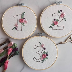 Floral Hand Embroidery Numbers Pattern | DIY Table, Milestone (PDF ...