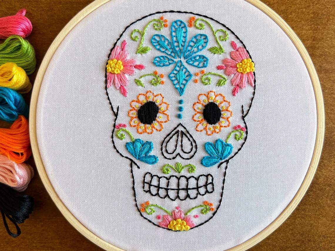 Sugar Skulls Set of 4 Embroidery Pattern Skull Embroidery - Etsy