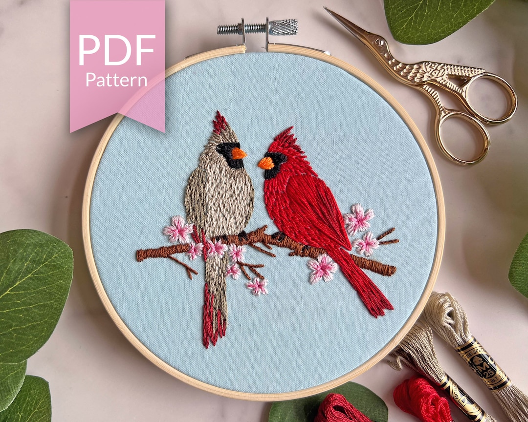 PDF Pattern | 5" Cardinal Embroidery Pattern | Cardinal Birds and ...