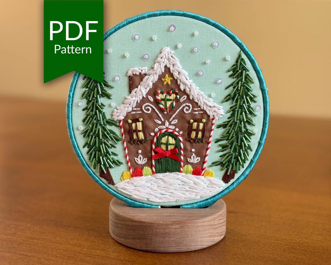 Gingerbread House Snow Globe Embroidery Pattern | DIY Christmas ...