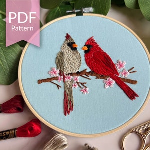 PDF Pattern | 5" Cardinal Embroidery Pattern | Cardinal Birds and ...