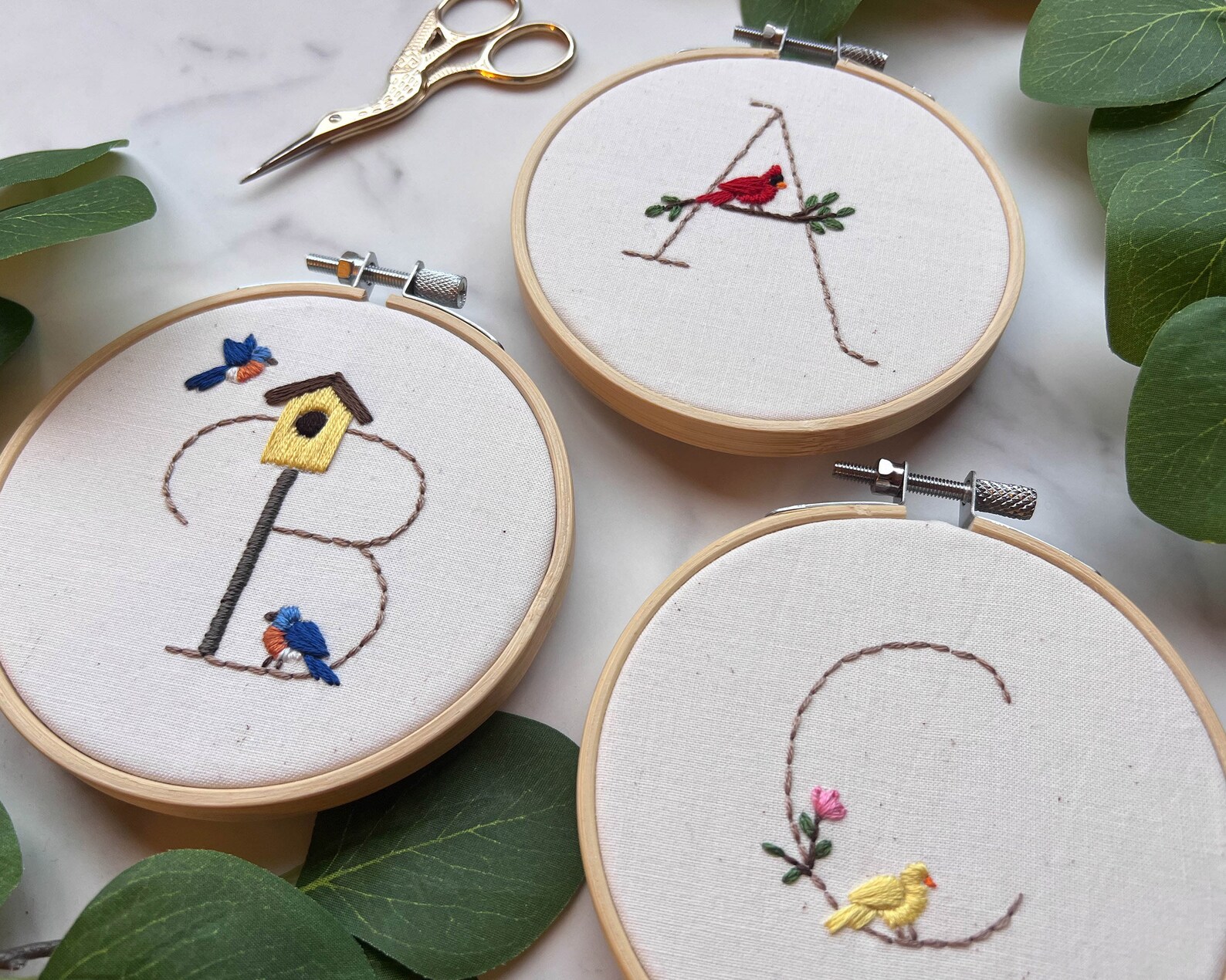 Bird Alphabet Embroidery Pattern | A-Z Monogram (PDF Download) - Etsy