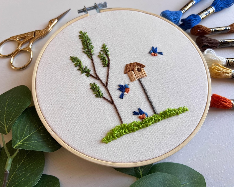 Blue Birds Embroidery Craft Kit | Beginner DIY Hand Embroidery Pattern ...