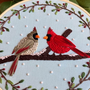 Christmas Cardinal Hand Embroidery Pattern | Winter Bird Design (PDF ...