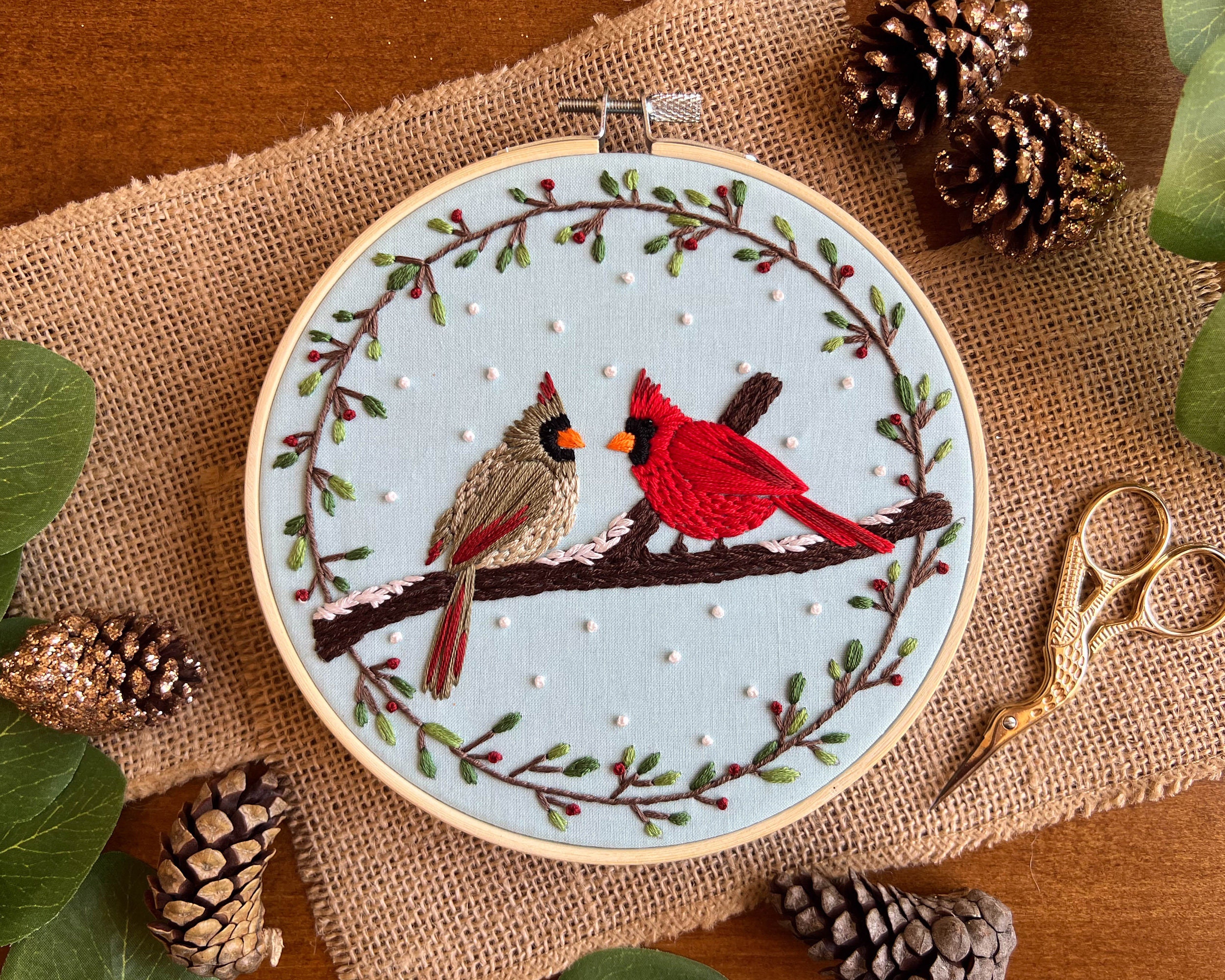 Cardinals Hand Embroidery Kit | Beginner DIY Christmas Decor - Etsy