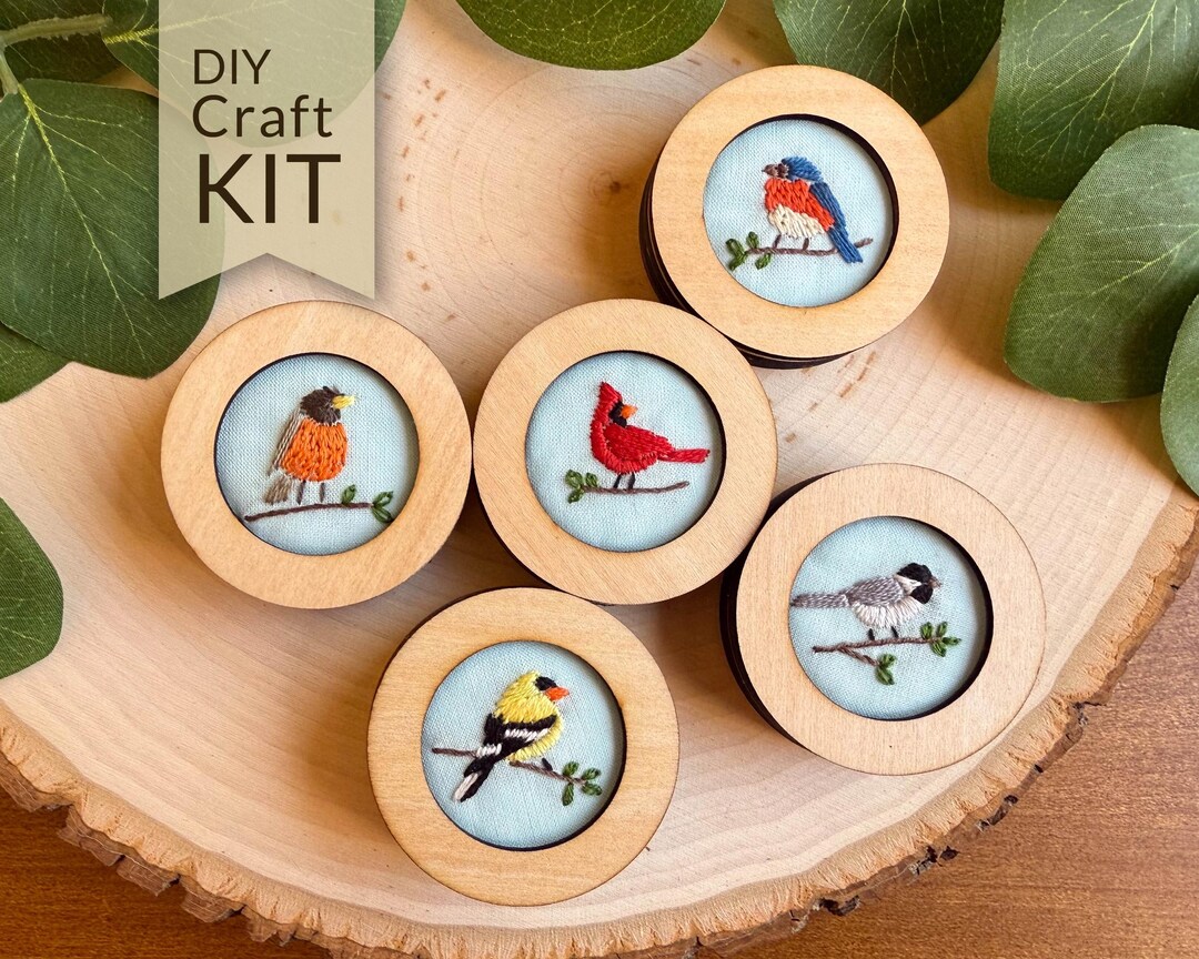 Tiny Tweets Bird Magnets | DIY Hand Embroidery Design | Refrigerator Magnets | Cardinal Bluebird ...