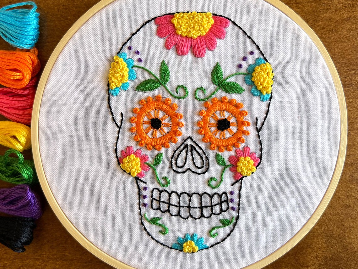 Sugar Skulls Set of 4 Embroidery Pattern Skull Embroidery - Etsy