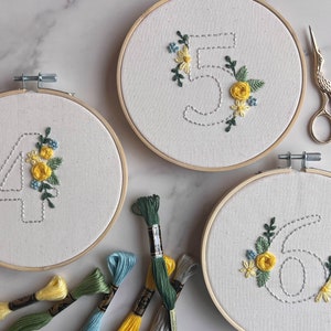 Floral Hand Embroidery Numbers Pattern | DIY Table, Milestone (PDF ...