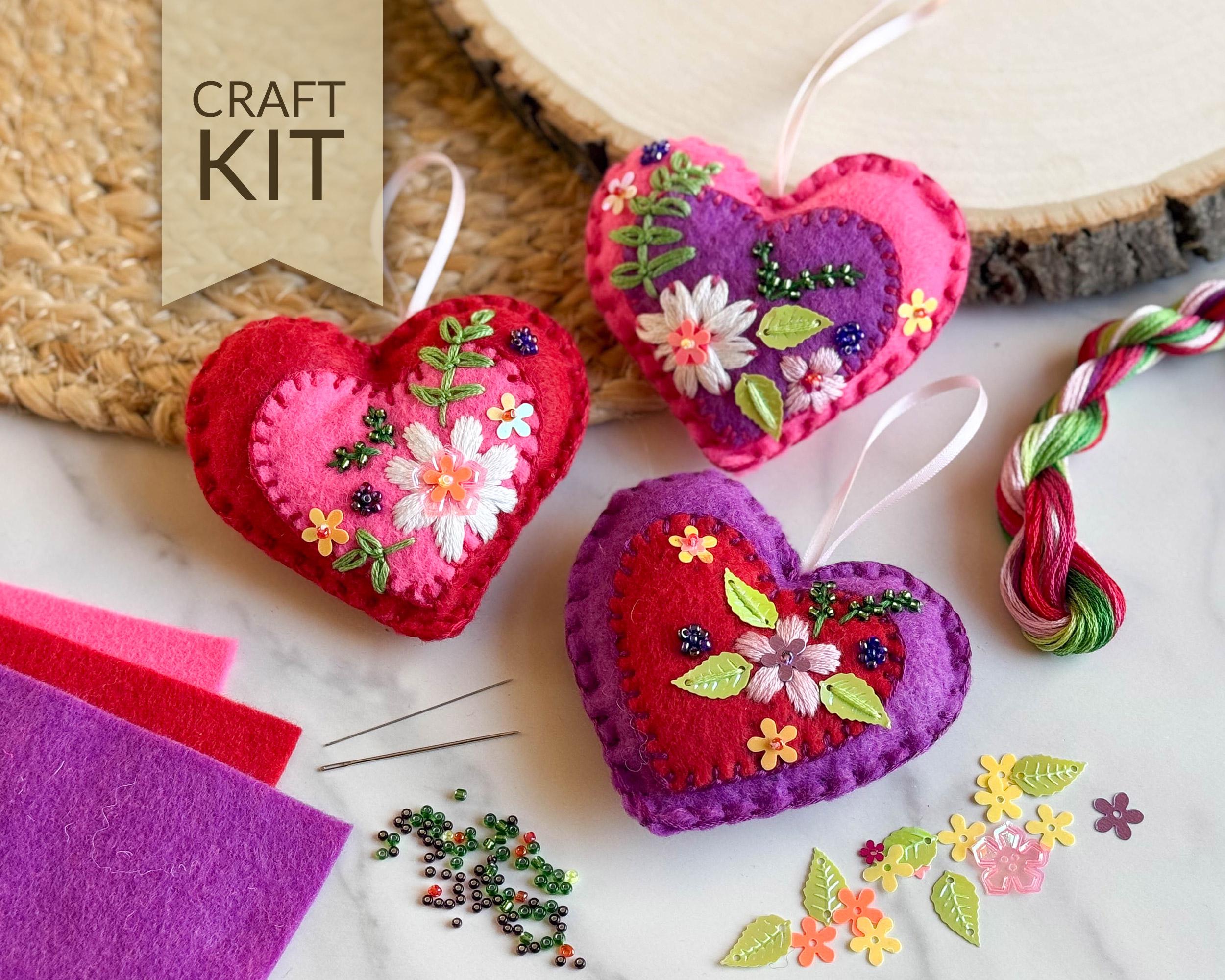 Felt Heart Craft Kit | Beaded Embroidery, Valentine Ornaments - Etsy
