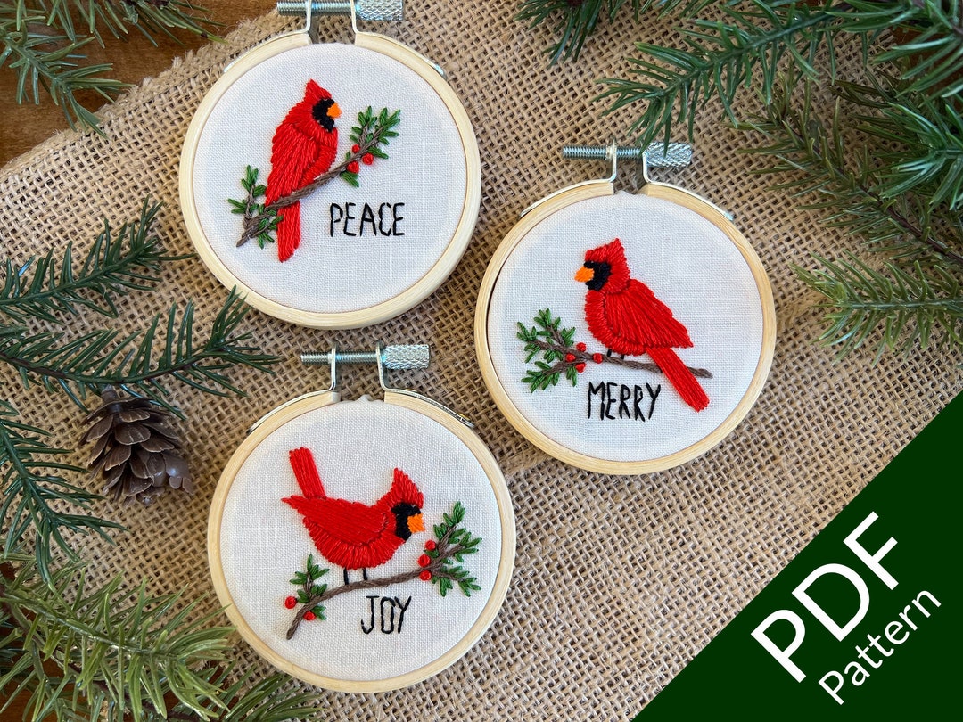 3 Cardinals Embroidery Design Christmas Embroidery Pattern - Etsy