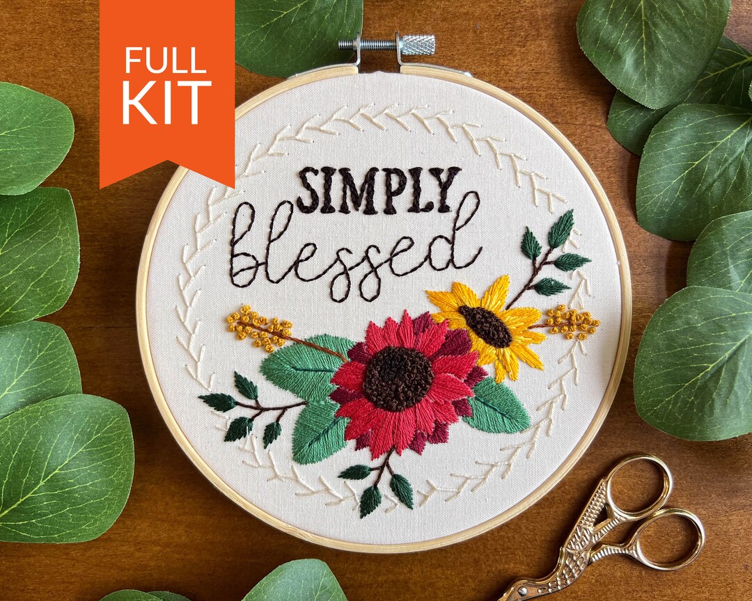 Simply Blessed Embroidery Kit | Fall Floral Sunflower Hoop Art DIY - Etsy