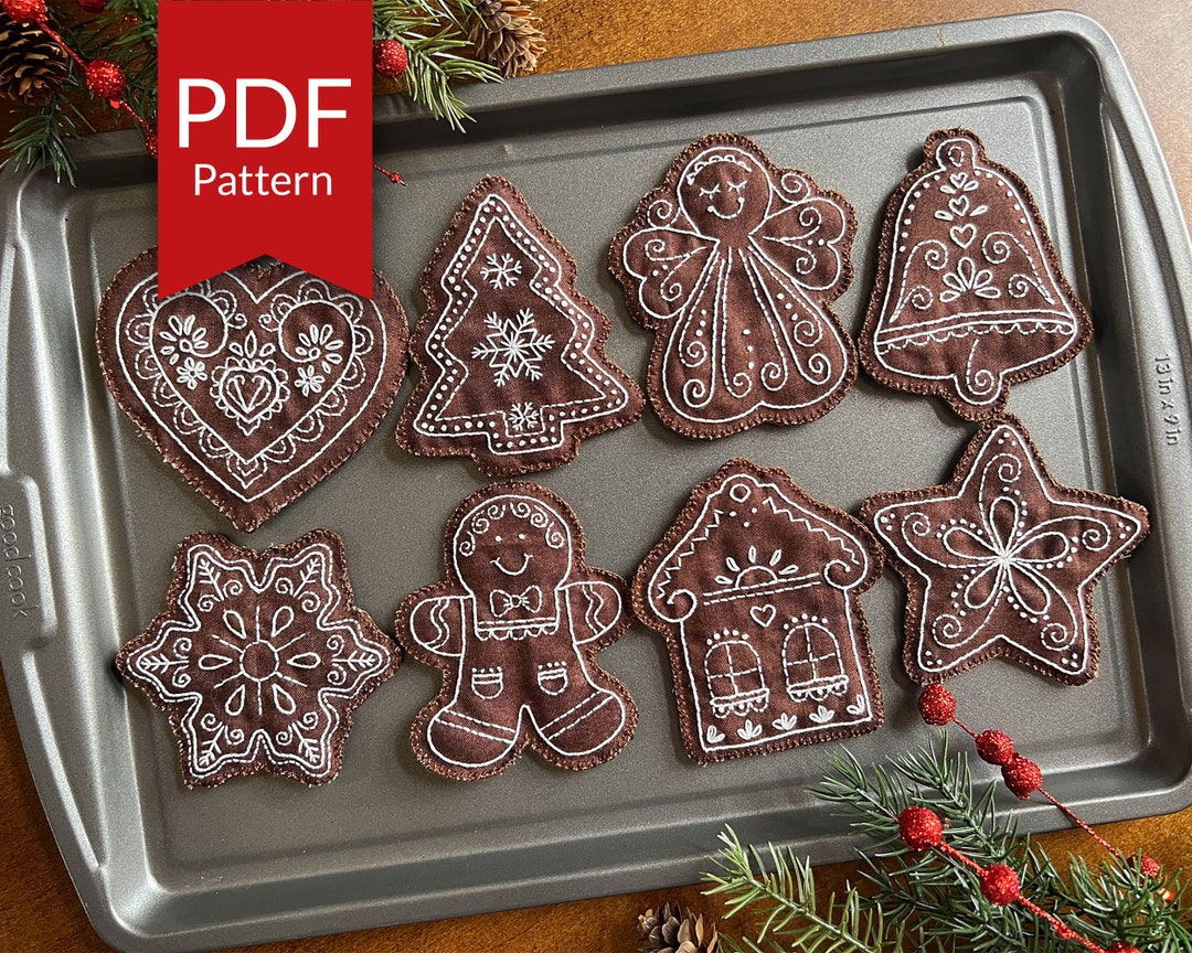 Gingerbread Cookies Hand Embroidery Pattern | Christmas Ornaments (PDF ...