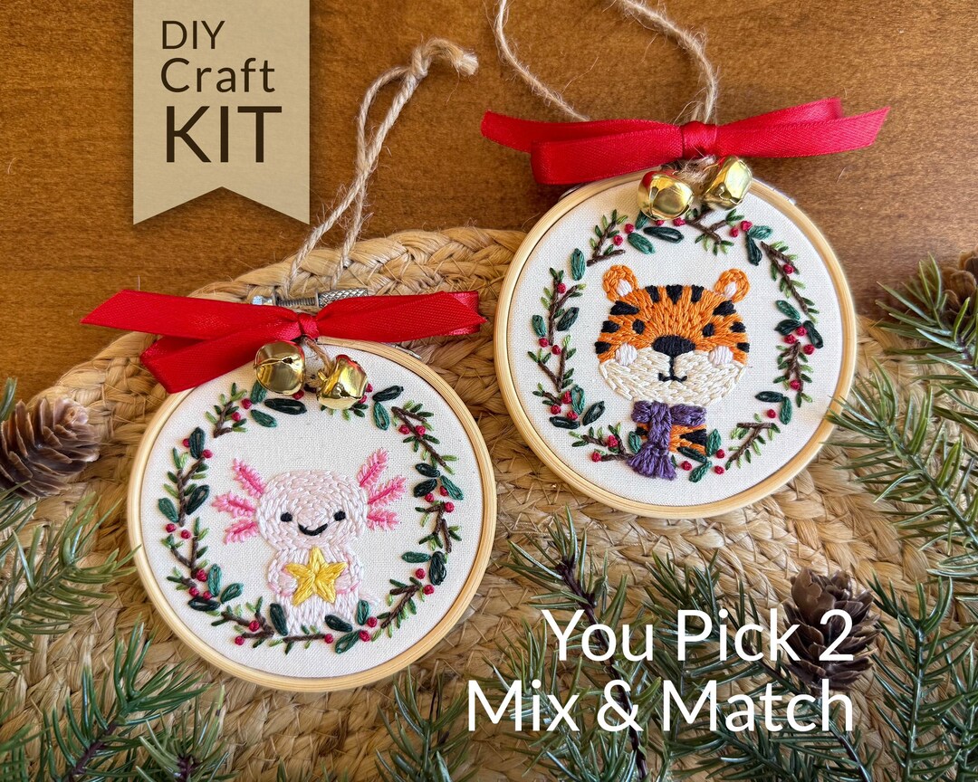 Pick Any Two - Festive Animal Christmas Ornament Hand Embroidery Craft ...