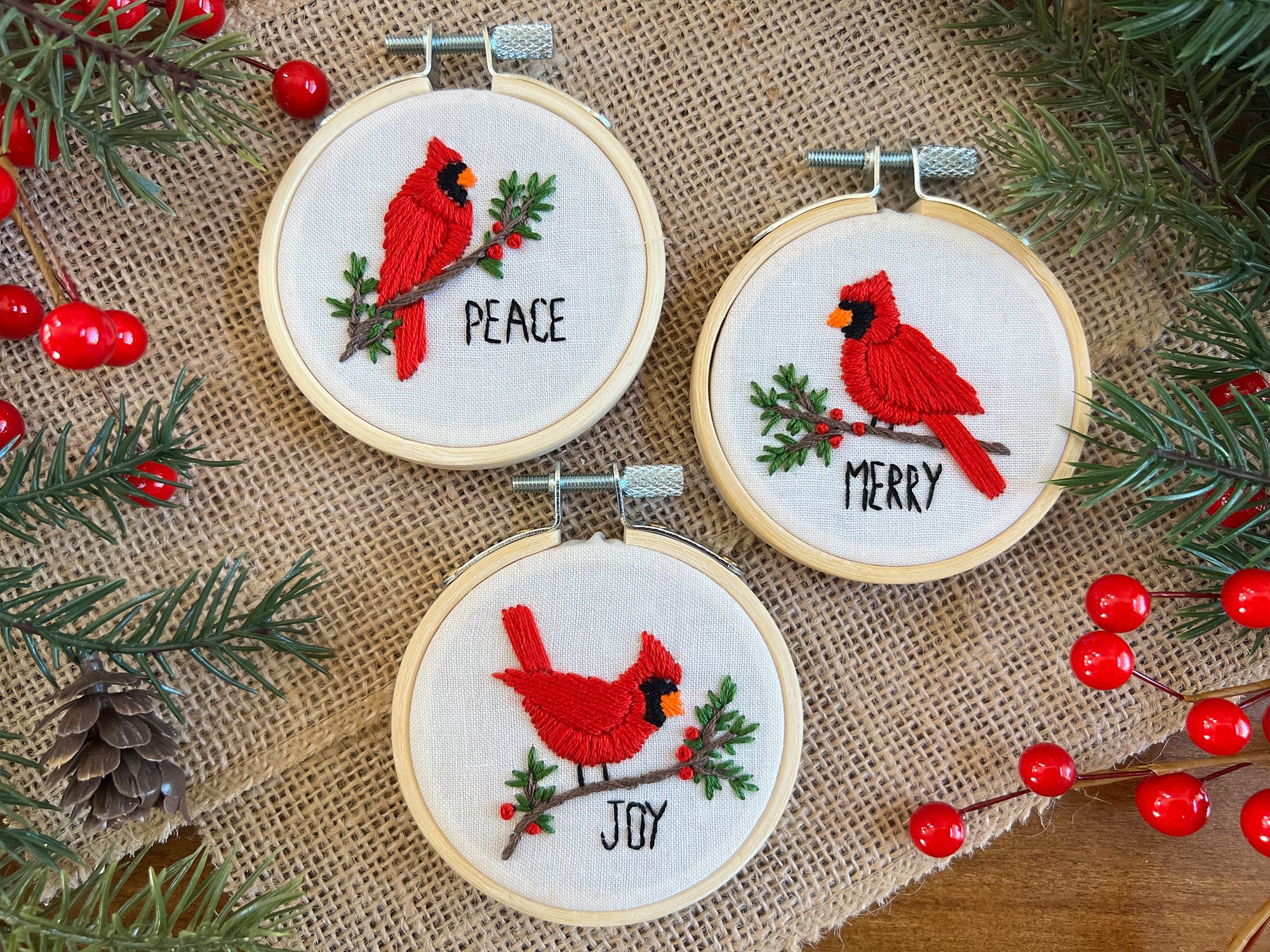 3 Cardinals Embroidery Design Christmas Embroidery Pattern - Etsy