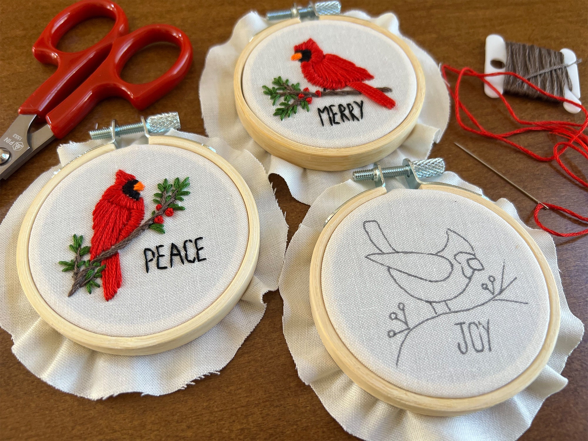 3 Cardinals Embroidery Craft Kit Hand Embroidery for - Etsy