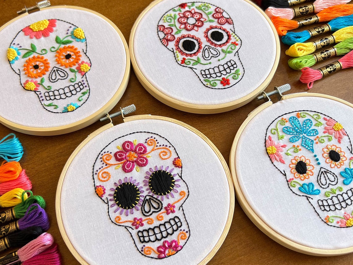 Sugar Skulls Set of 4 Embroidery Pattern Skull Embroidery - Etsy