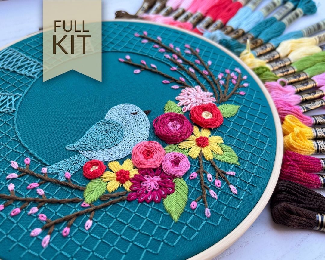PDF Pattern - Sweet Tweet Hand Embroidery Kit | Floral Embroidery Design | Bird and Flower ...