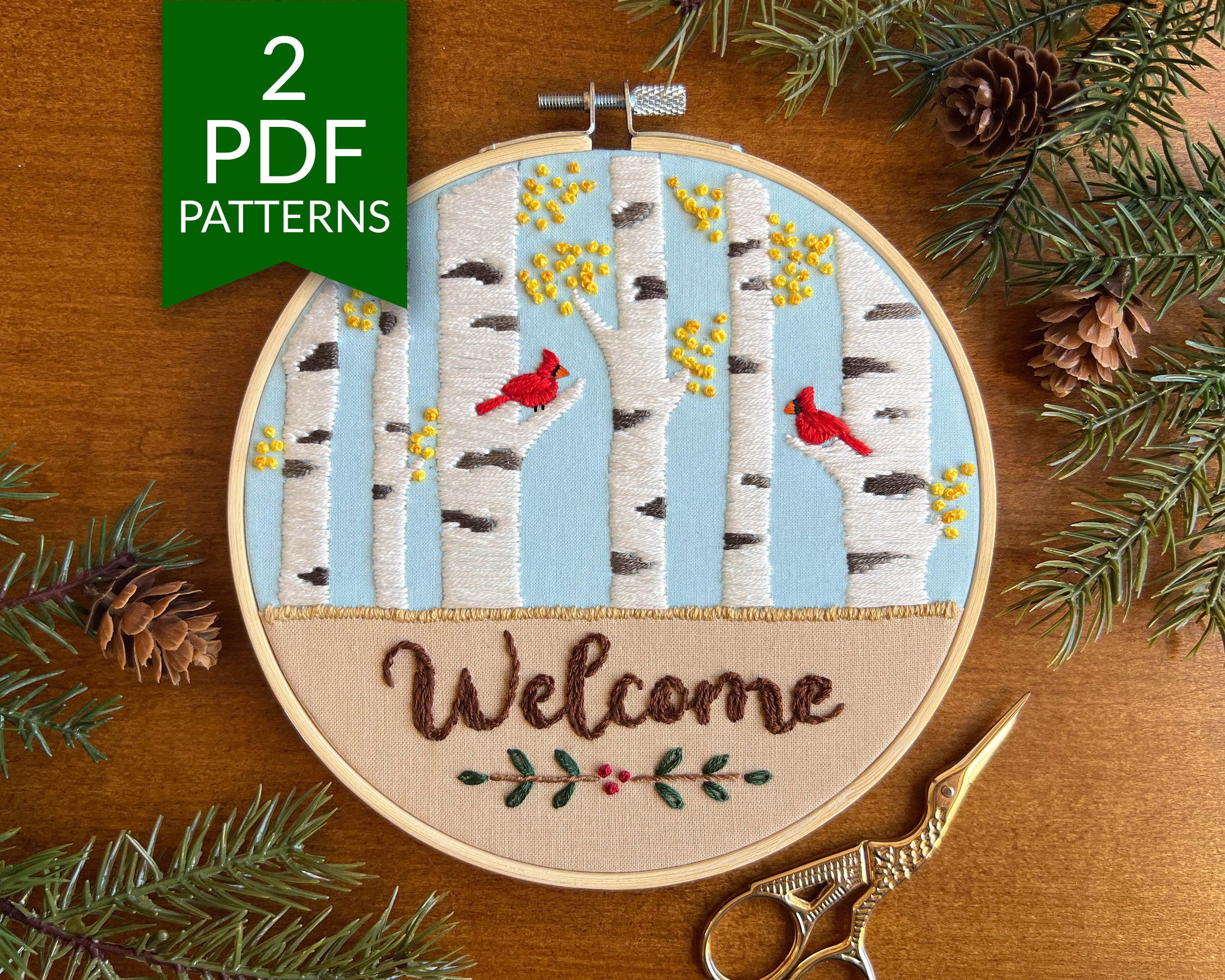 Aspen Trees Embroidery Pattern | Fall & Winter Welcome Decor (2 ...